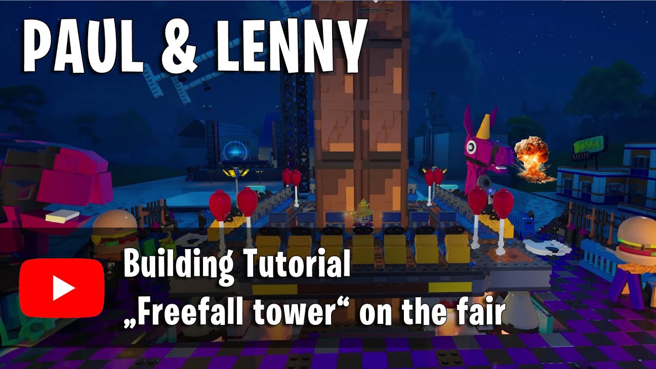 Building a fairground carousel - a freefall tower | Instructions | Tutorial #legofortnitebuilds