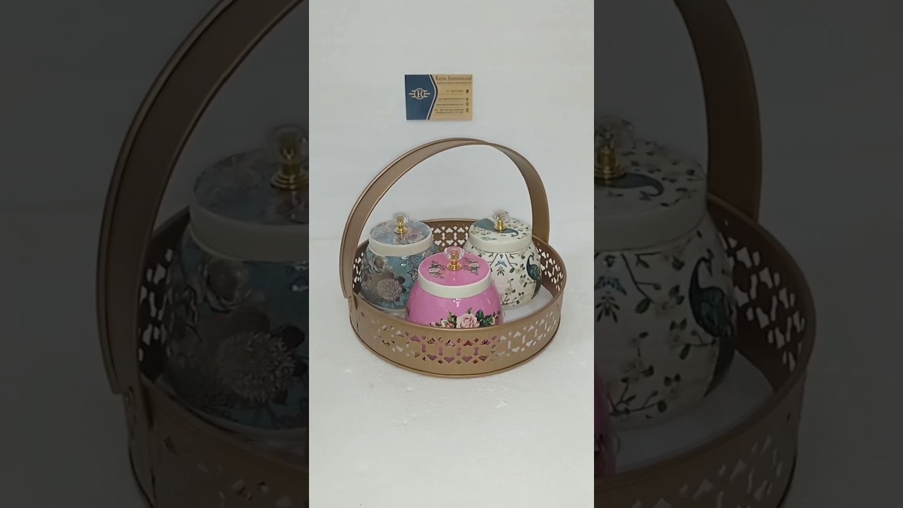 Metal Gifting Basket with Jars Pichwai Printed 😍#returngifts #gifting #decor #moradabad #gifts