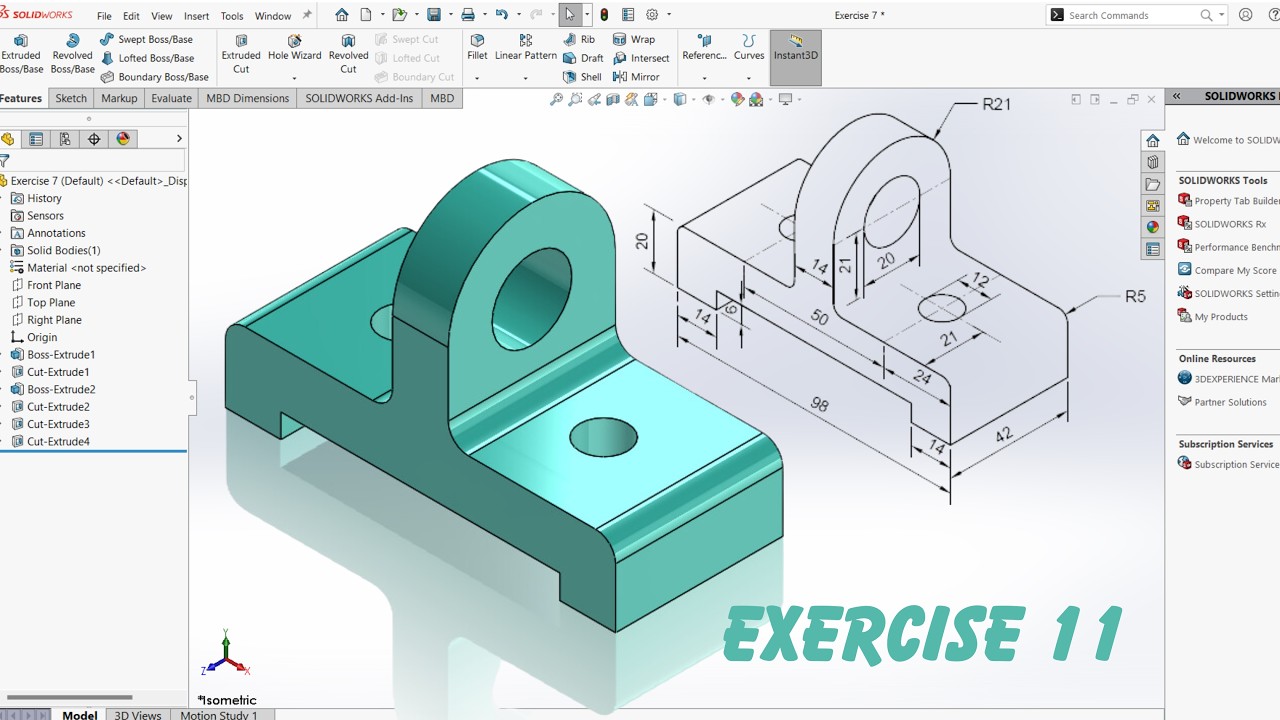 Solidworks Tutorial for Beginners Exercise 11 | Solidworks Tutorials 2024 | Mechanical dot com