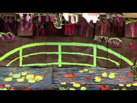 Monet’s House and Pond: Elementary Students Black Light Art Installation