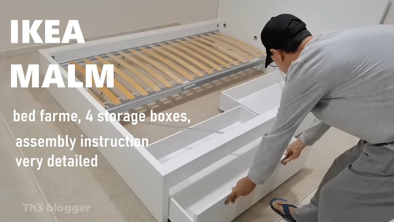IKEA MALM bed frame, 4 storage boxes, assembly instructions very detailed