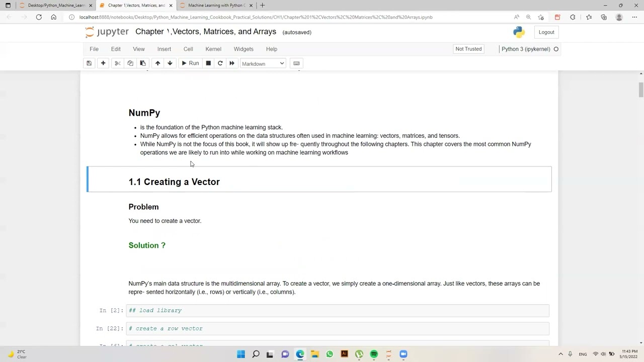 How to create a vector in python using NumPy