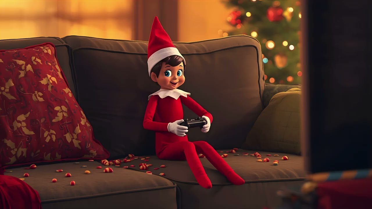 Elf on the Shelf Playing Video Games | Cozy Christmas Screensaver | Funny Holiday TV Art