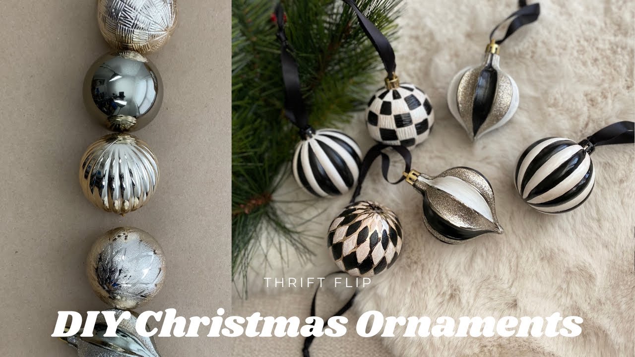 DIY checkered ornaments! black and white | Paint Christmas ornaments to give them a new life!