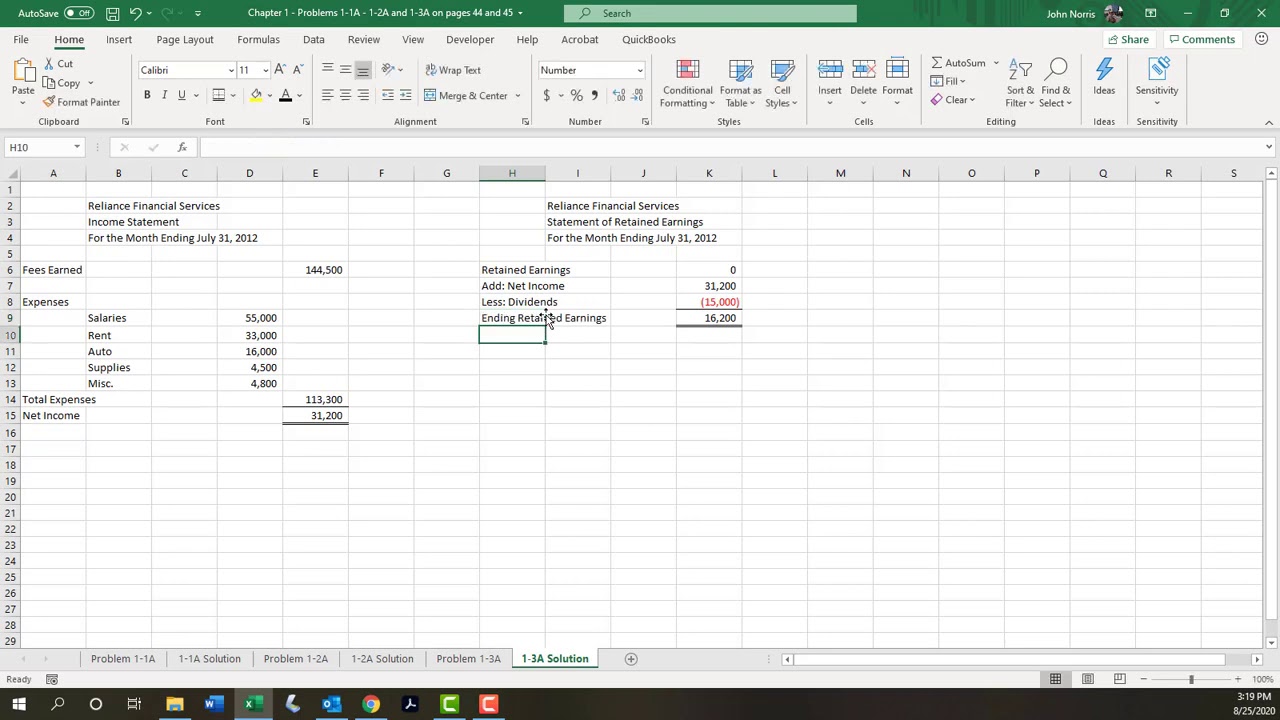 ACCT2311   Chapter 1   Problem 1 3A