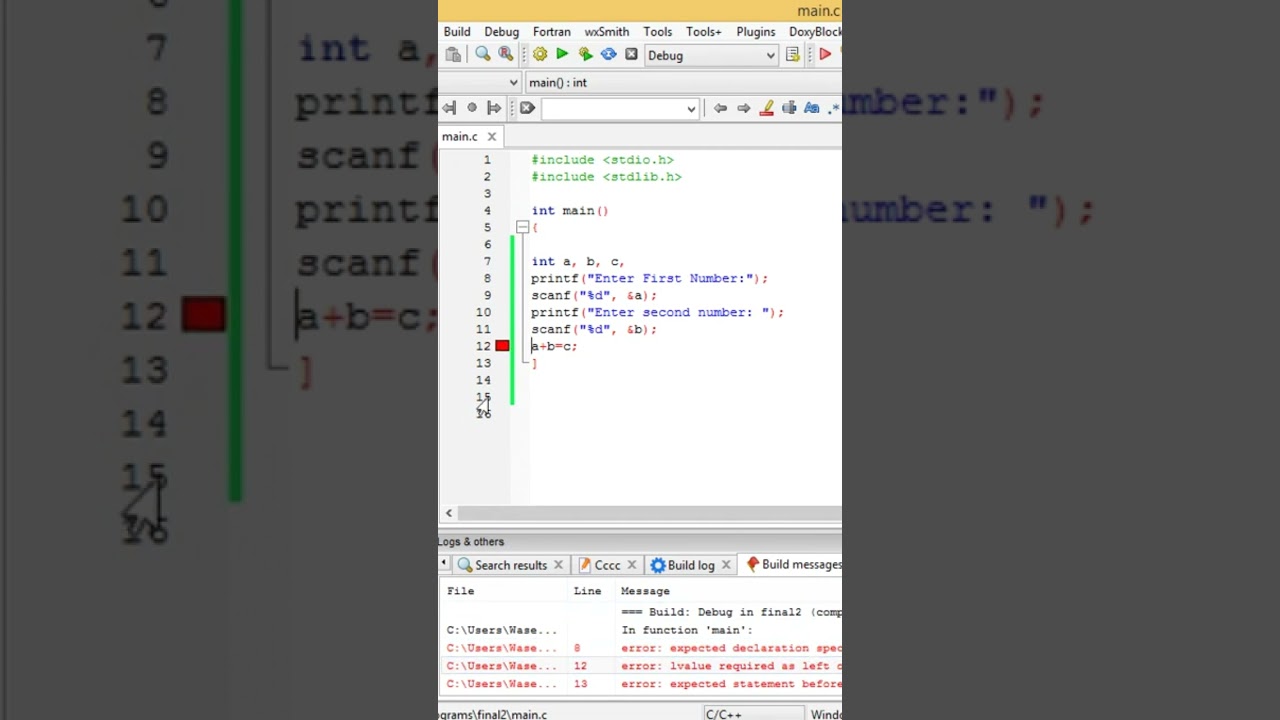Found Syntax Errors in C Program