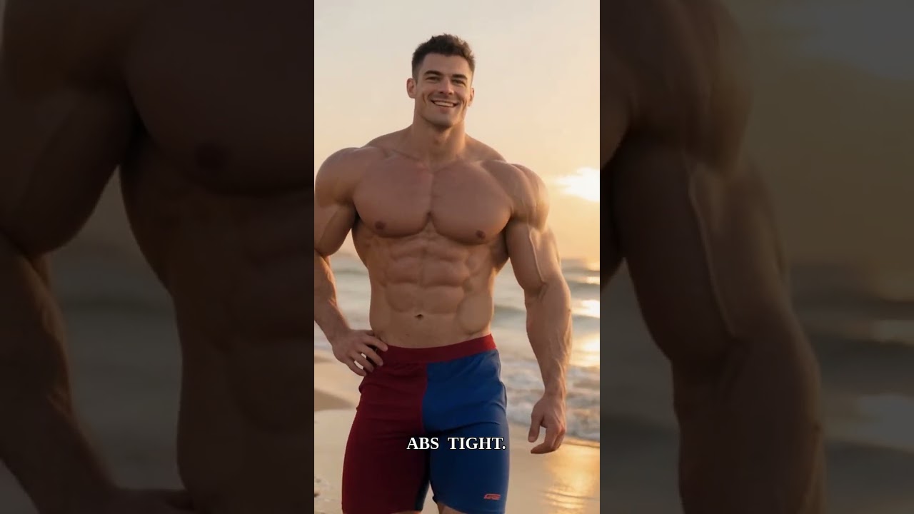 Beach Beast: XXL Muscle Flex at Golden Hour 🌅💪| Power Muscle AI #motivation#musclebuilding#aesthetic