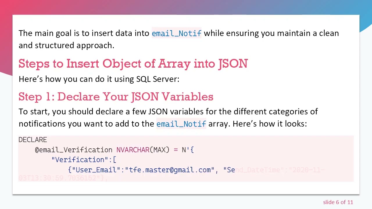 How to Insert an Object of Array into JSON Format in SQL Server