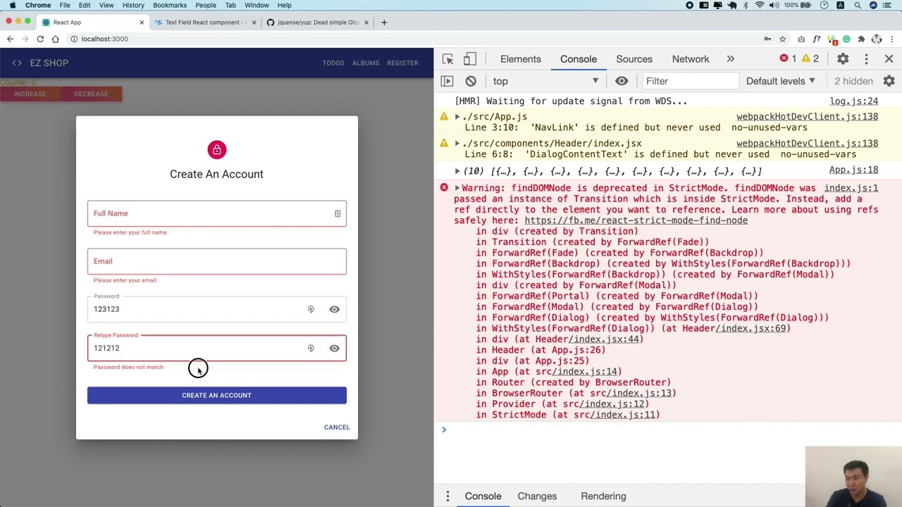 ReactJS: 15-11 Validation: Retype Password