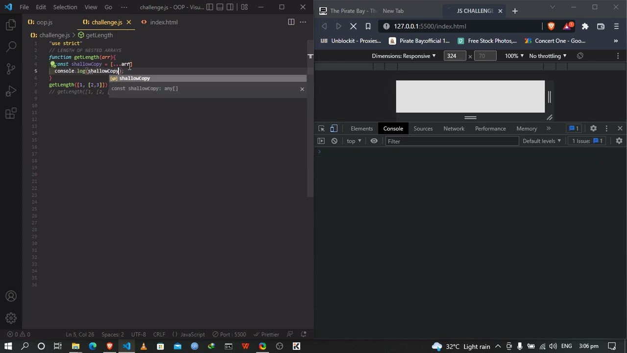 Javascript- LENGTH OF NESTED ARRAY CHALLENGE.