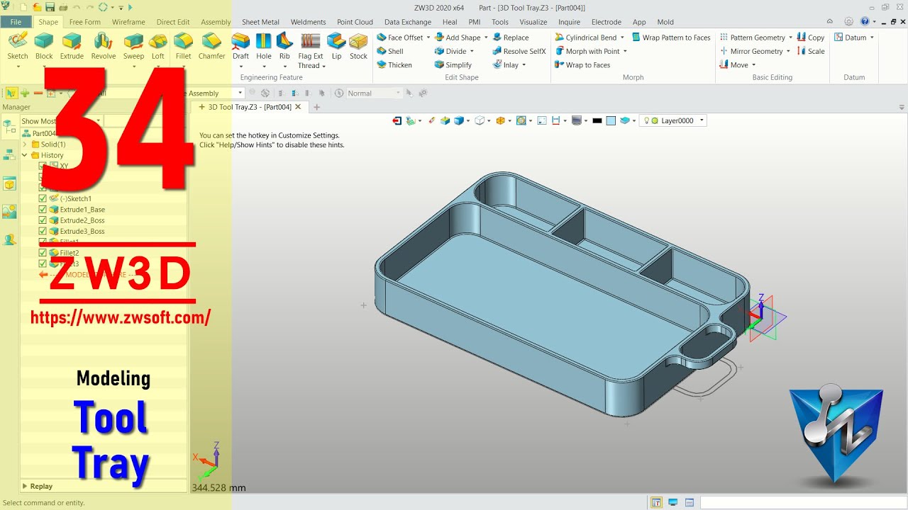 ZW3D 2020 Modeling Tool Tray Tutorial For Beginner