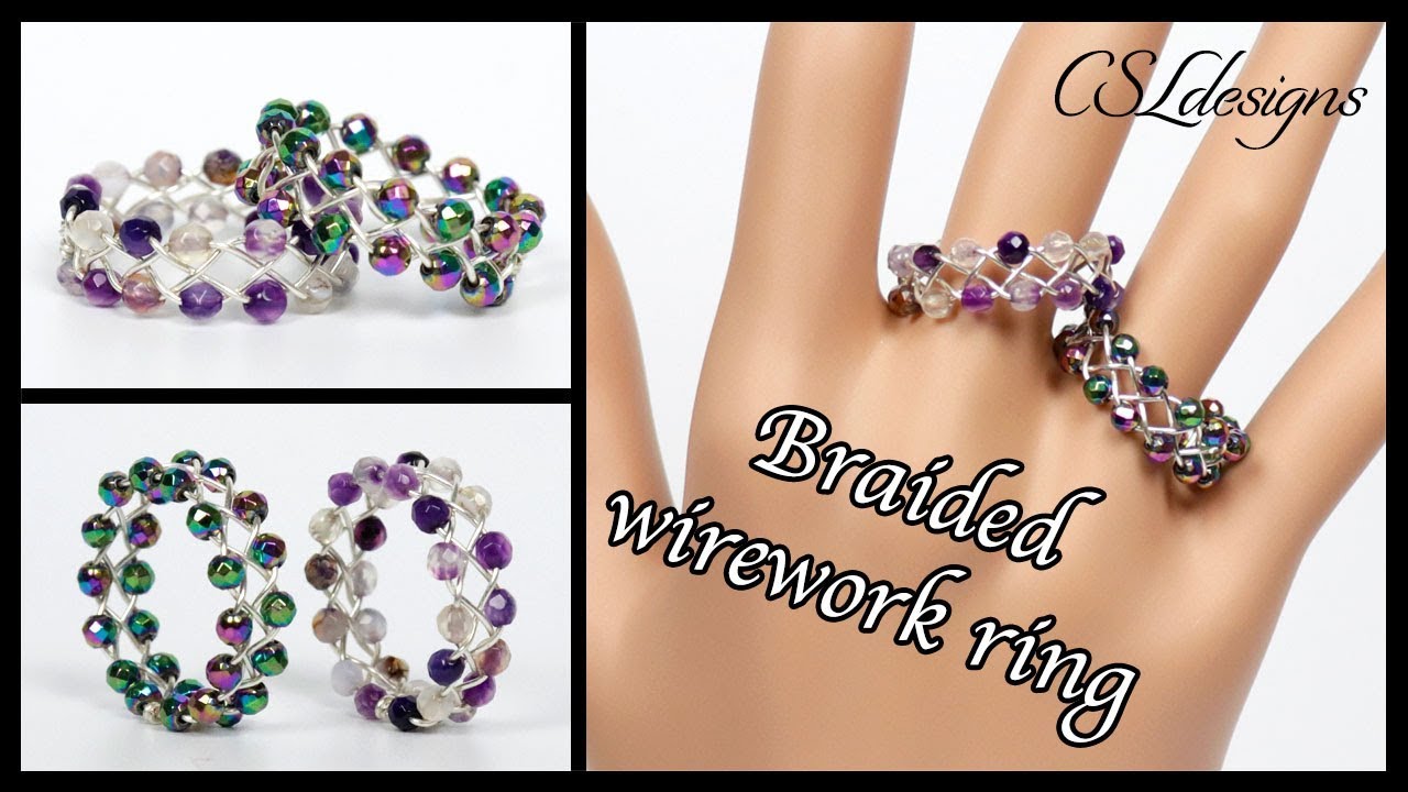 Beaded 4-strand braid wirework ring