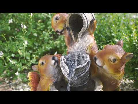 39cm Solar Squirrels Pouring Bowls Tiered Water Feature With Battery Backup and Lights By Solaray