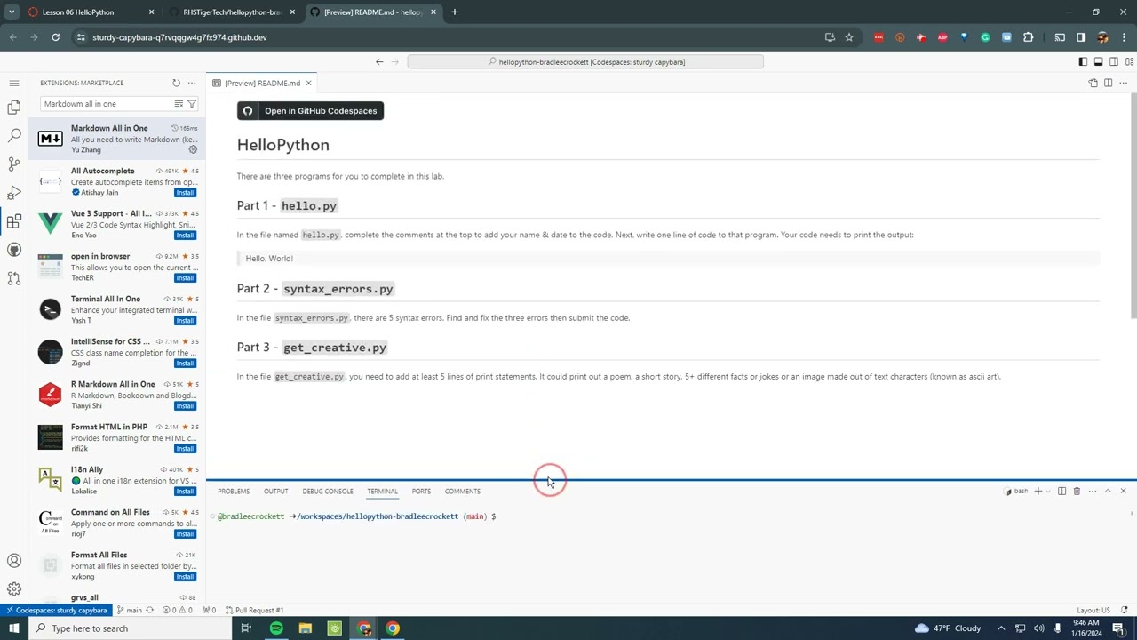 Using Github and CodeSpaces for Lab Assignments