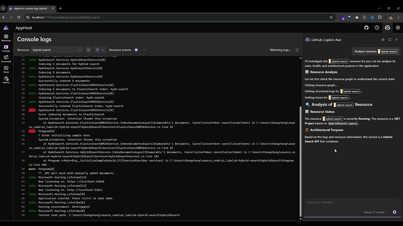 .NET Aspire 9 3 - GitHub Copilot to analyze and fix errors