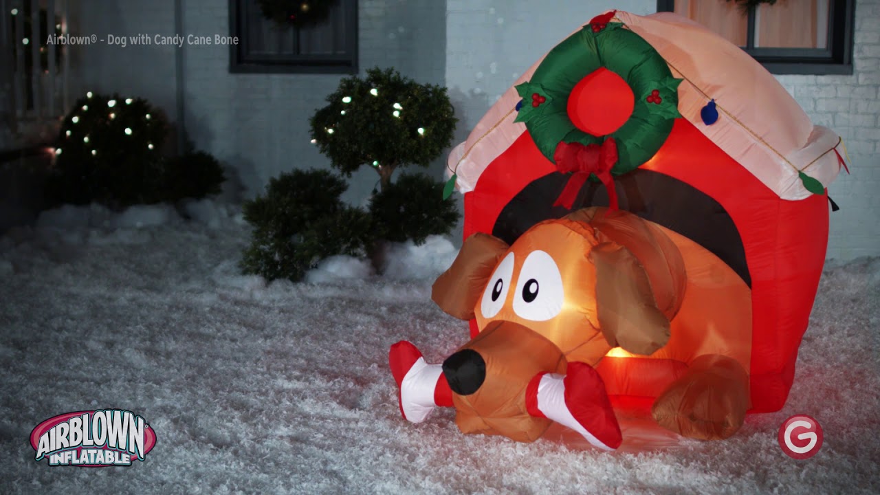 Animated Airblown Dog w/Candy Cane Bone Christmas Inflatable