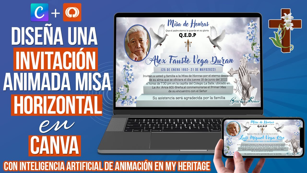TUTORIAL COMPLETO-CREA UNA INVITACIÓN ANIMADA DE MISA  DE HONRAS HORIZONTAL EN CANVA 🕍🙏