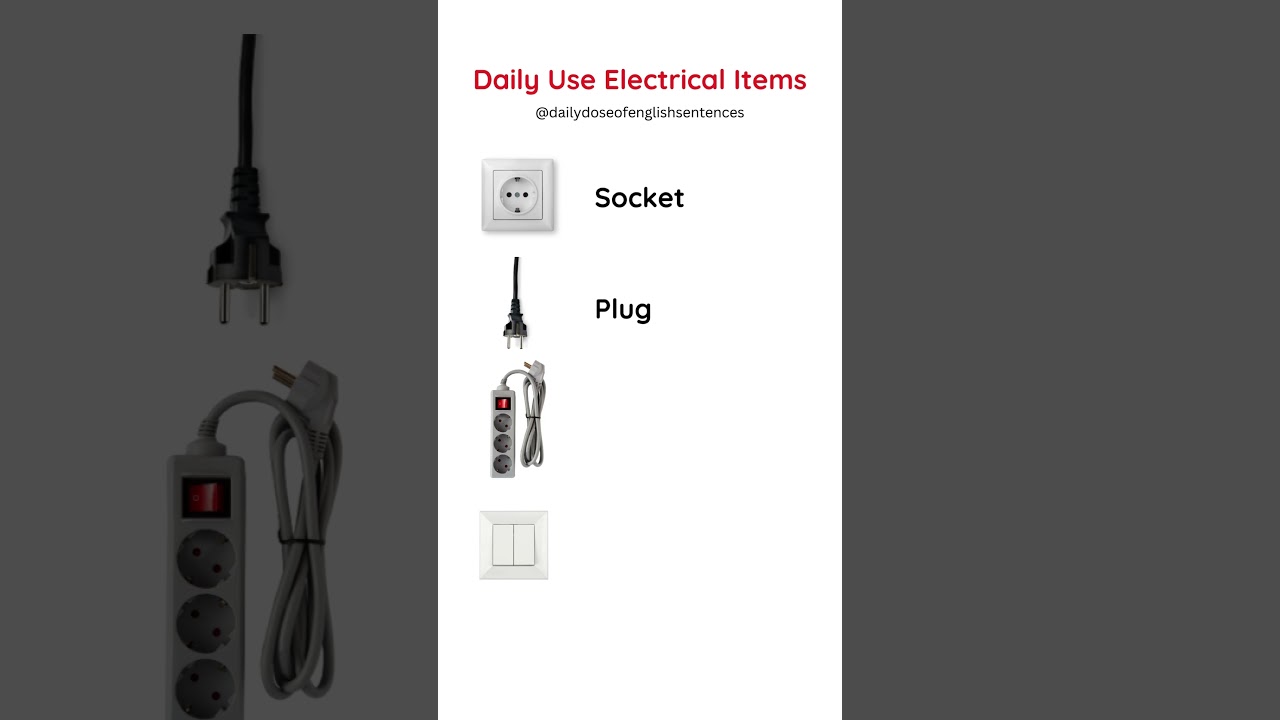 Learn English: Essential Electrical Items | Socket, Plug, Switch, and Extension Cord #english