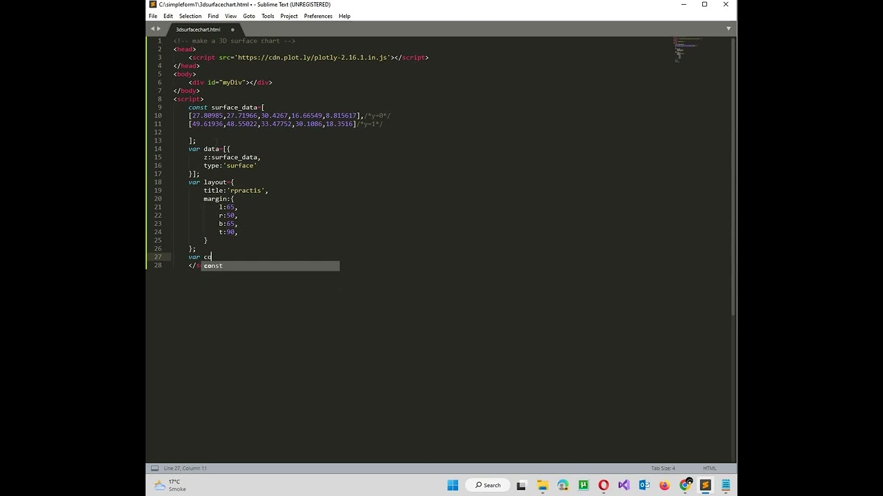 3D Surface Chart using plotly.js
