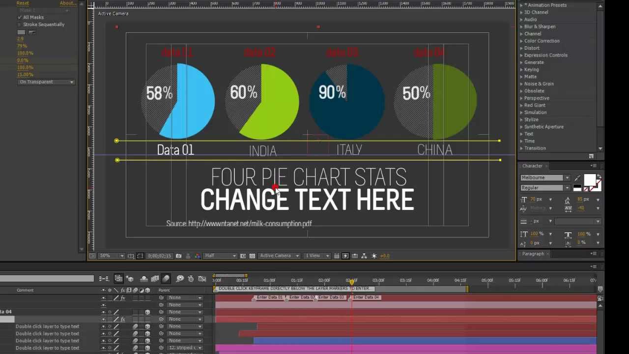 Infographics After Effects Template- Four Pie Charts tutorial