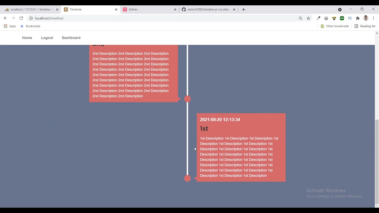 Vertical Timeline with CSS JS and PHP with Admin Panel Free Code