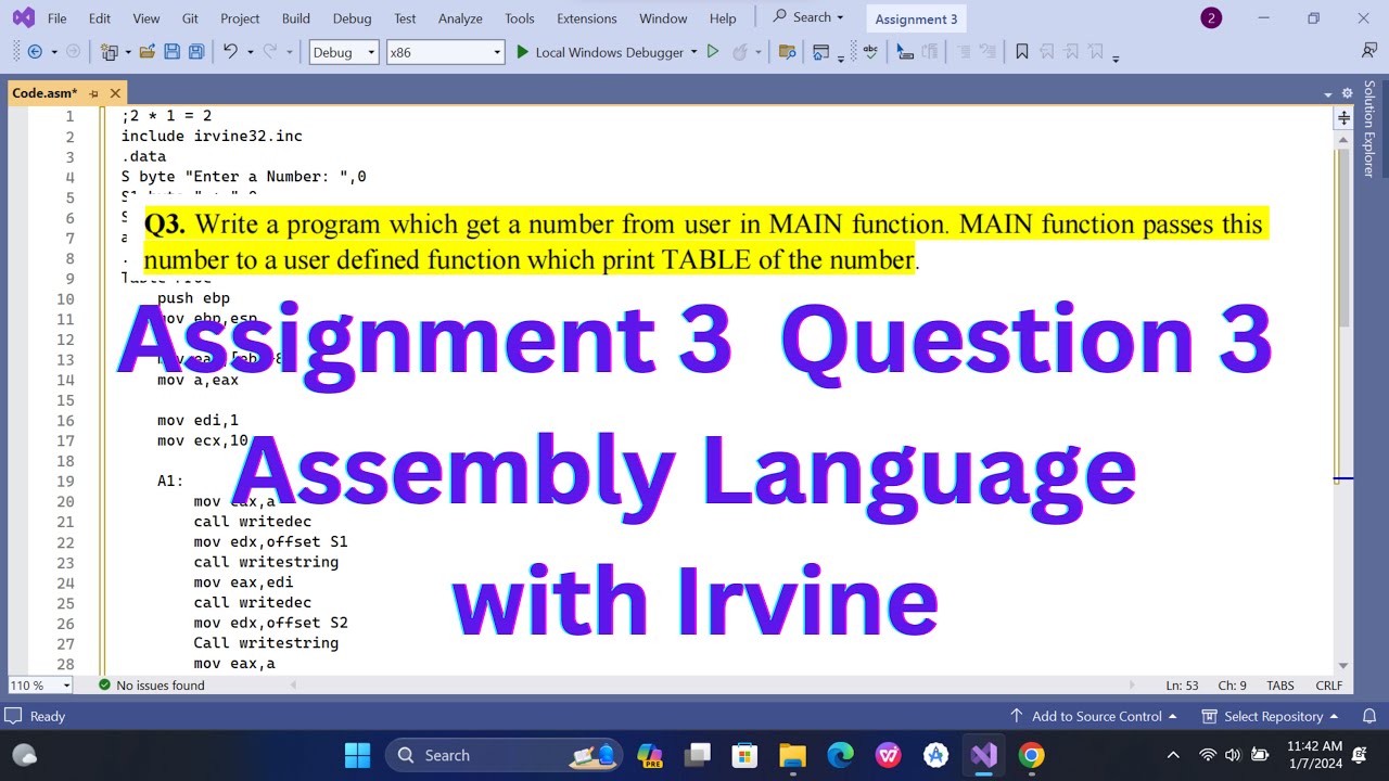 Assignment 3 Q#3 in Assembly Language | Assembly Language with Irvine | Question with source code