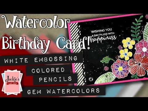 Gem Gansai Tambi Watercolor Birthday Card on Black Card Stock (2018)