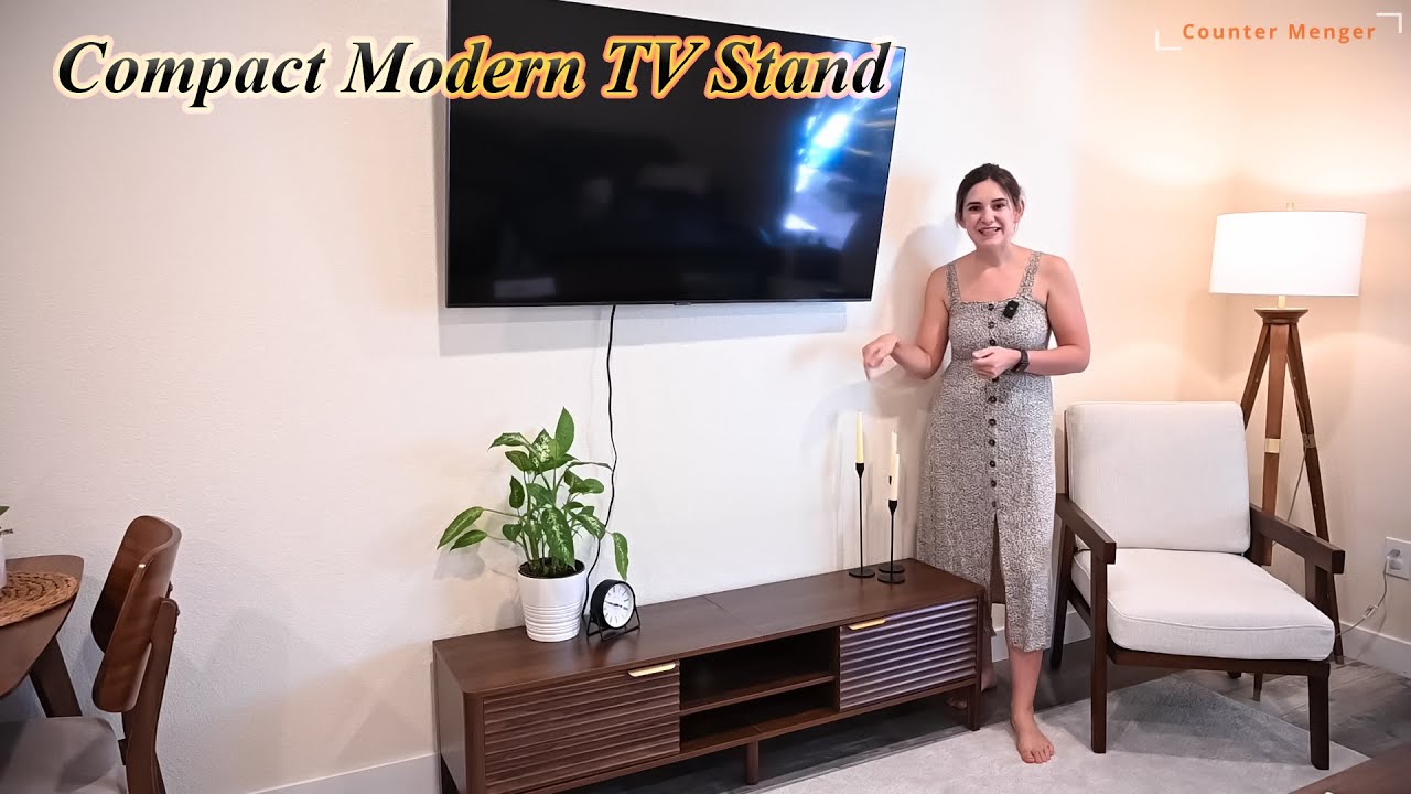 📺 Mid Century Modern TV Stand | Entertainment Center with Storage & Adjustable Shelves (Walnut, 59