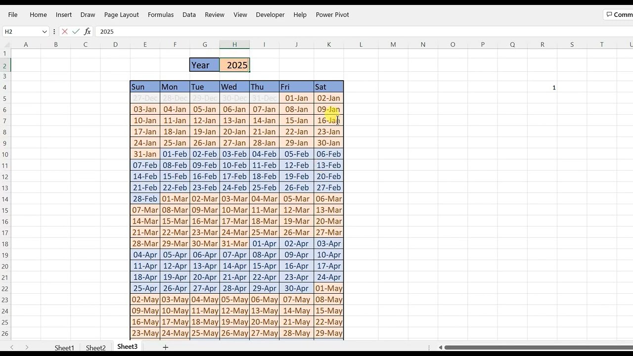 Dynamic calendar in Excel using sequence function