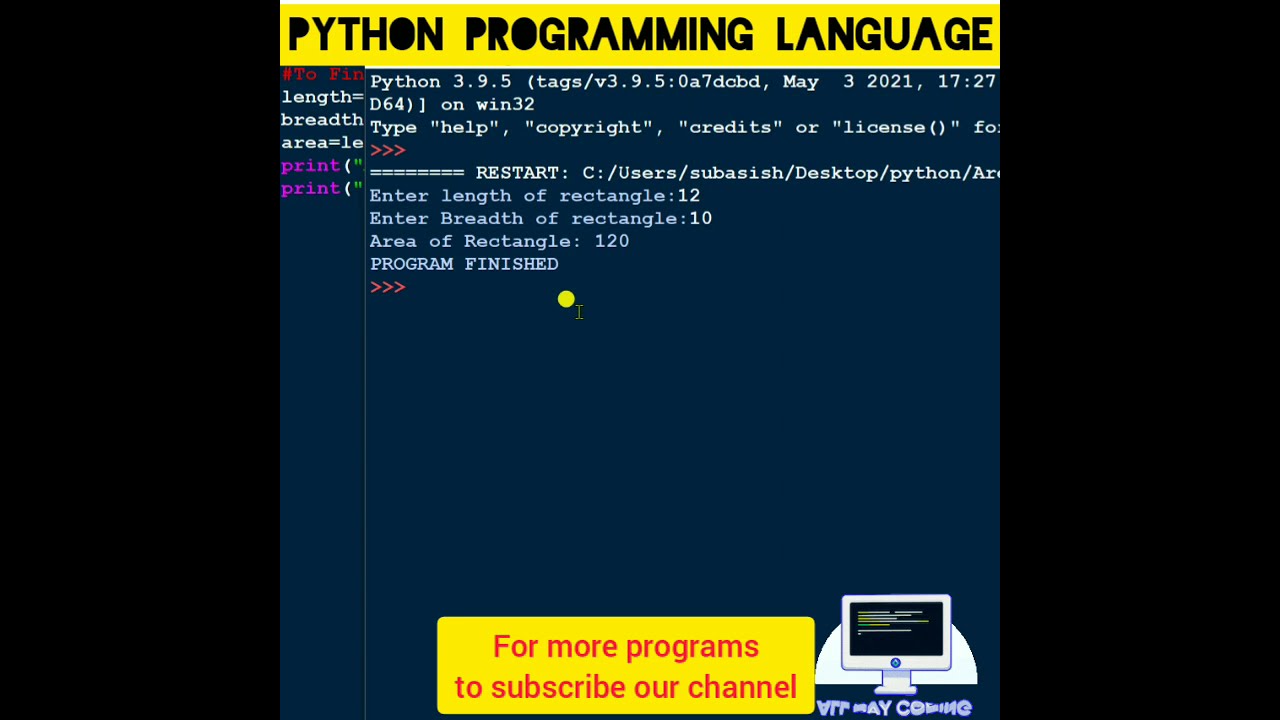 #python 30 To Find Area Of Rectangle In Python | Computer programming | #shorts #coding #programming