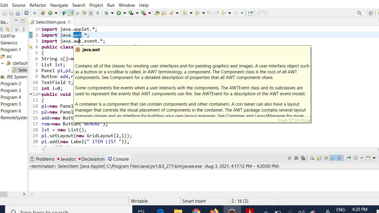 Advanced Java Lab Program 1 : part 1