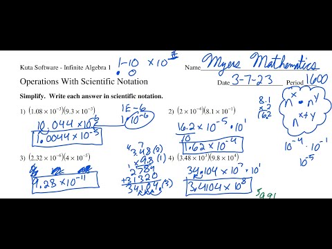Operations with Scientific Notation (Part 1)- Algebra 1 Kuta Worksheet Series