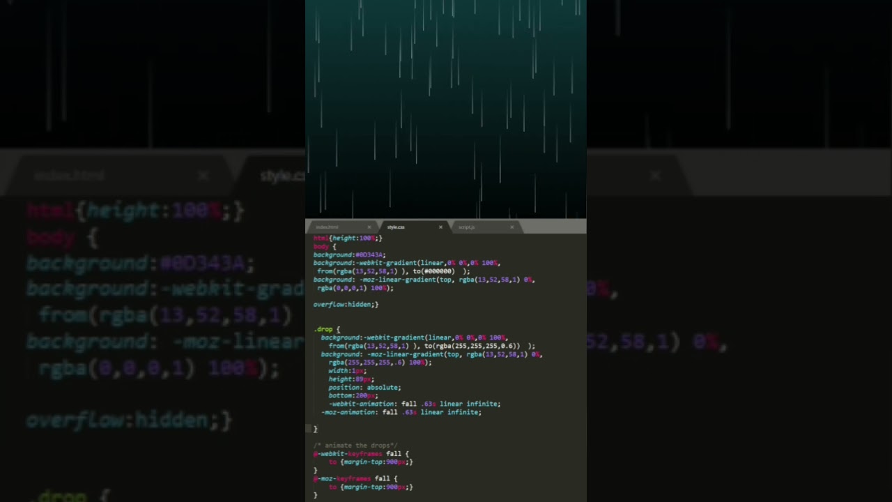 Rain fall creation using css and javascript coding