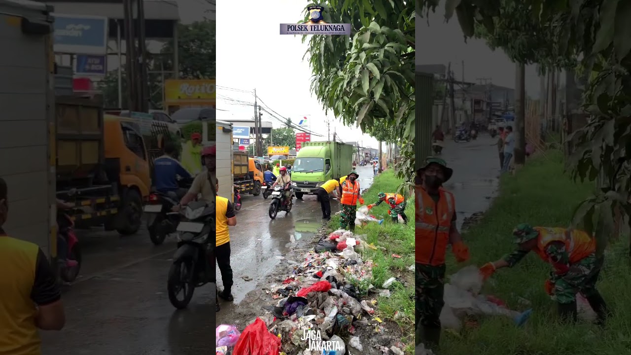 Polsek Teluknaga melaksanakan kegiatan kerja bakti pembersihan sampah bersama unsur 3 Pilar