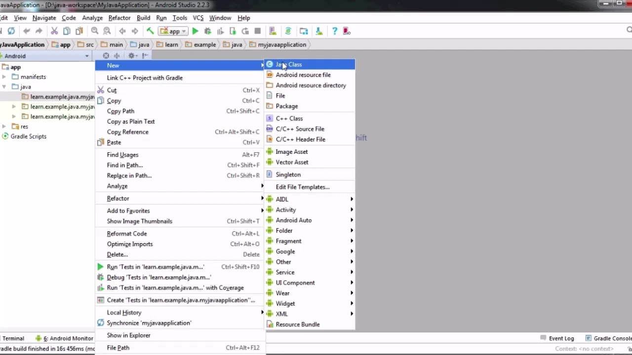 Writing first Java class in Android Studio