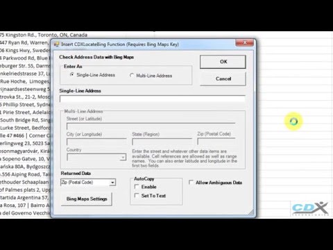 Look up ZIP Codes for Addresses in Excel using Bing Maps