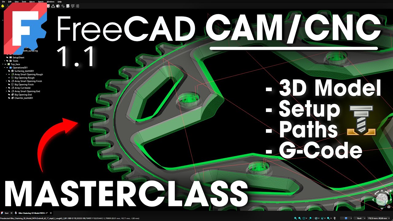 FreeCAD 1.1 - Tutorial CNC/CAM - Masterclass - Complete Project (3D Model, Setup, Path & G-code)