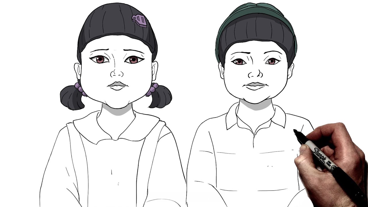How To Draw The Squid Game Dolls | Step By Step | Squid Game