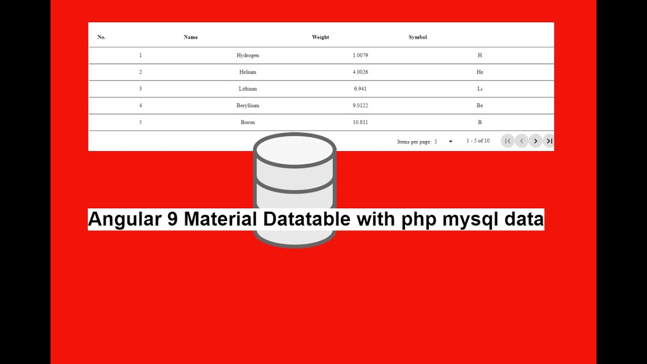 Angular 9 Material Datatable with Php Mysql Data Working example and code