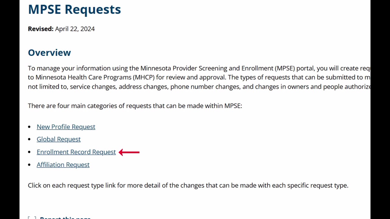 Using the Minnesota Provider Screening and Enrollment, or MPSE, User Manual -Requests & Revalidation