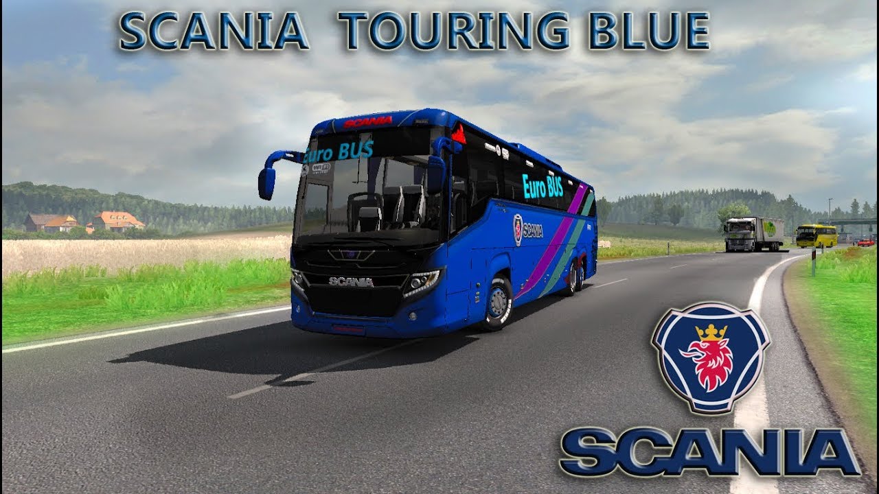 scania touring blue euro bus HD skin and with Air Suspension - ETS 2