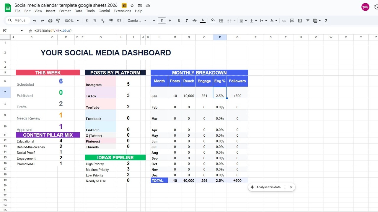 Free Social Media Calendar Template Google Sheets for 2026