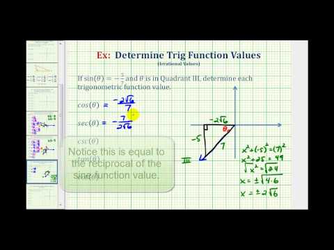 Ex: Find Trig Function Values Given the Sine Value and Quadrant | Math Help from Arithmetic ...