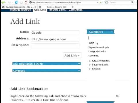 WordPress Tutorial - Make Menus of Links Using the Blogroll