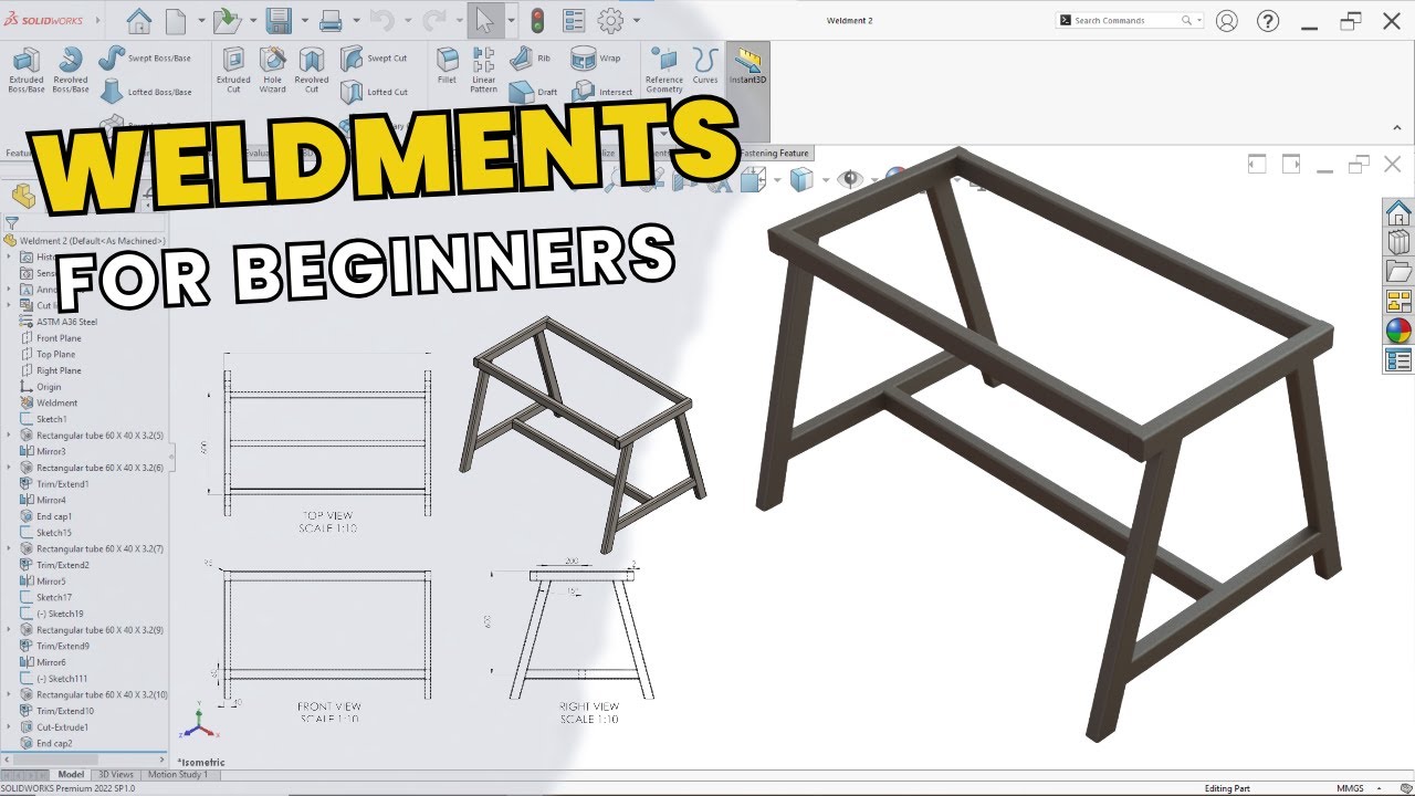 SolidWorks Weldments Tutorial | Structural Member, Trim/Extend & End Cap