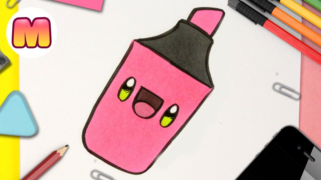 HOW TO DRAW A KAWAII MARKER - Easy Kawaii Drawings - HOW TO DRAW KAWAII SCHOOL SUPPLIES