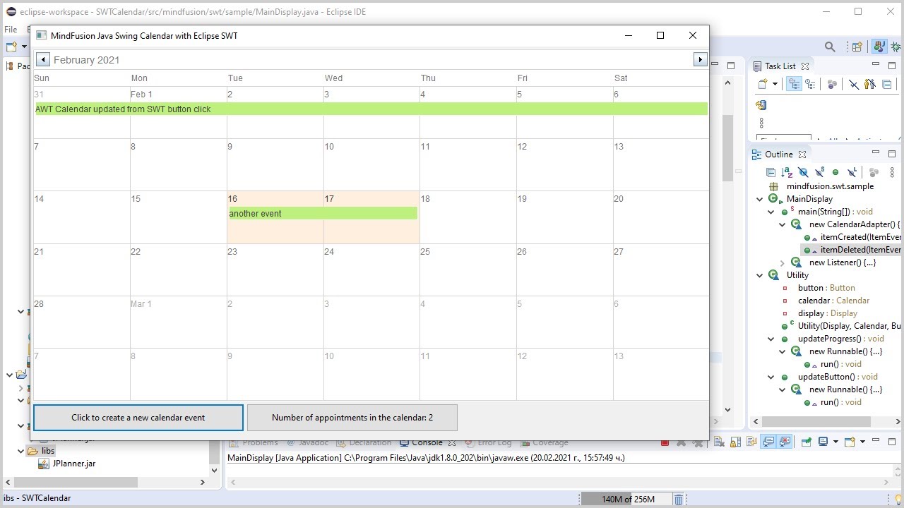 Integrating the Java Swing Calendar Library in an SWT Application