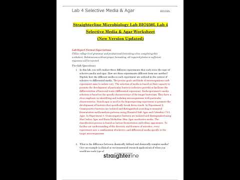 Straighterline Microbiology BIO250L Lab 4 Selective Media & Agar Worksheet Questions and Answers 202