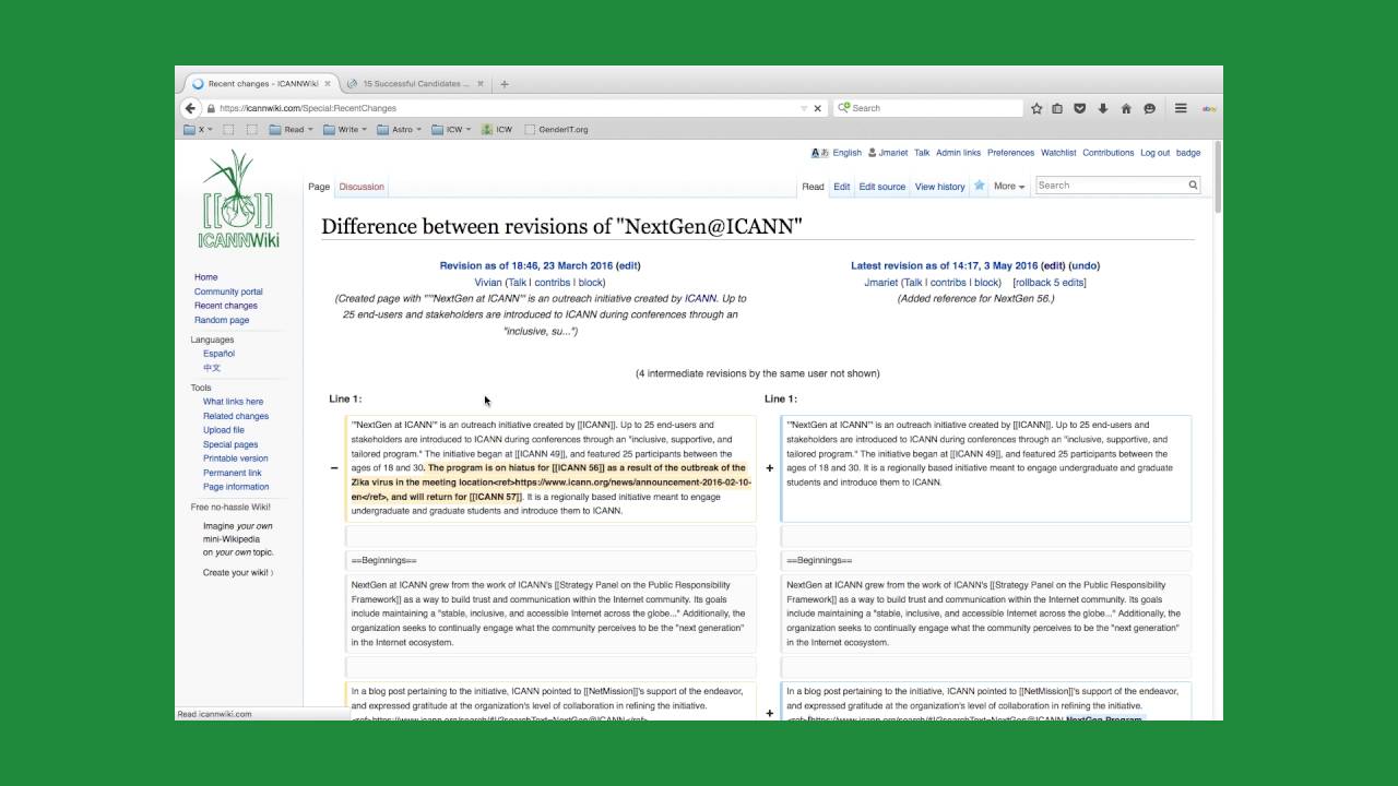 ICANNWiki Tutorials - Recent Changes & History