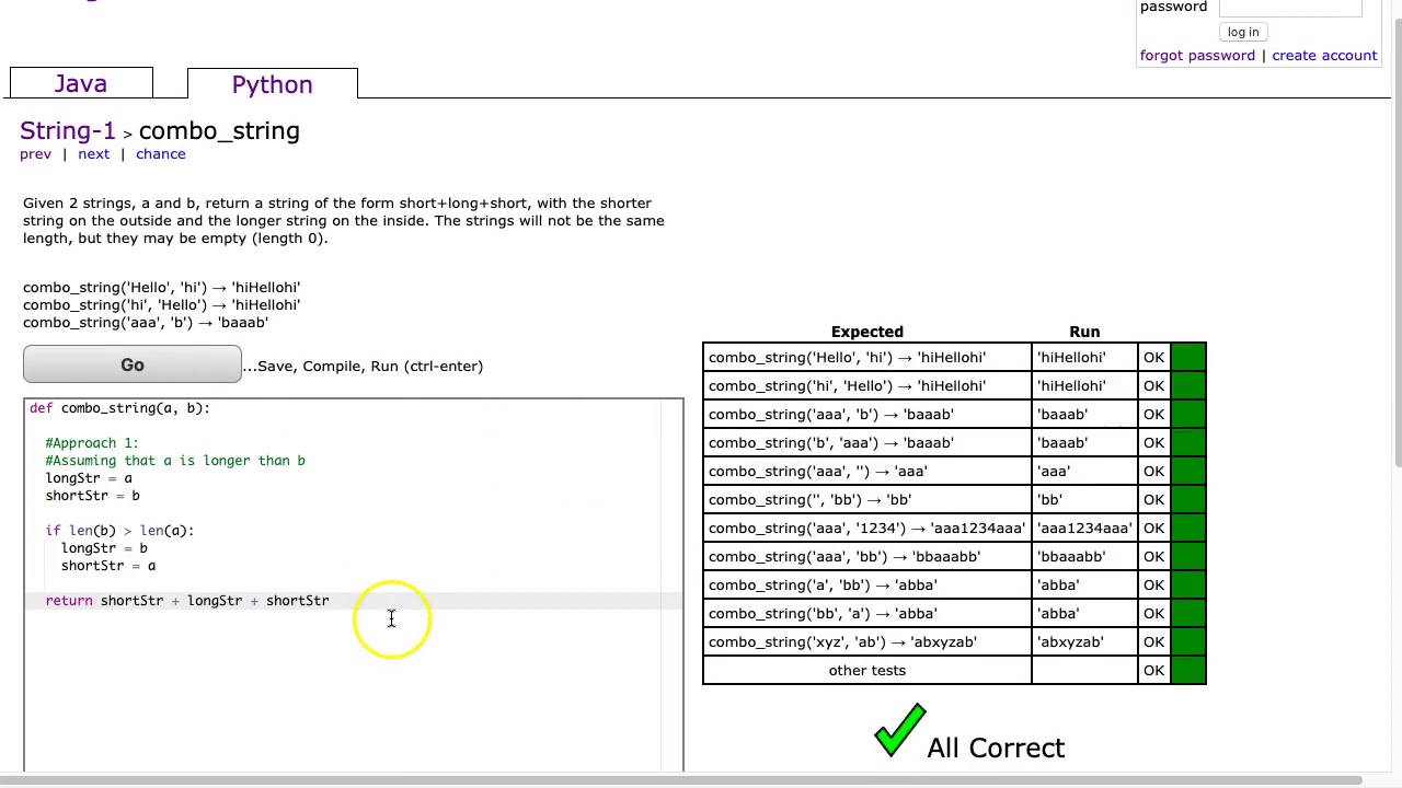 Codingbat - combo_string (Python)